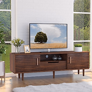 Alohappy Mid-Century Modern TV Stand for 65 Inch TVs, Wood Entertainment Center TV Console Table with Storage Drawer and Open Shelves, Stylish TV Cabinet for Living Room/Bedroom, Brown 59"