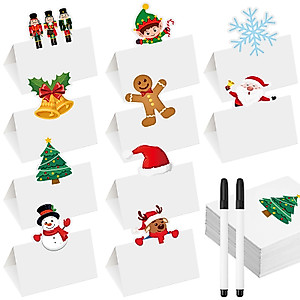 Tenceur 100 Christmas Place Cards for Table Setting Blank Table Name Cards Holders with 2 Pens Tented Rustic Folded Dinner Name Place Tags for Xmas Birthday Holiday Party, 10 Styles