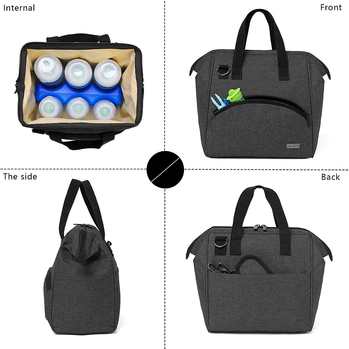 Luxja Breastmilk Cooler Bag with an Ice Pack (Fits 6 Bottles, Up to 9 Ounce), Breastmilk Cooler for Breastmilk Bottles and Small Accessories, Black