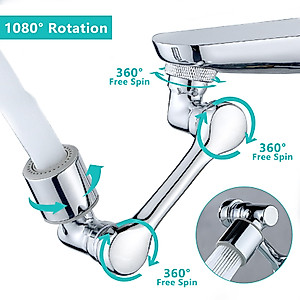 1080°Swivel Faucet Extender, Sink Water Faucet Aerator Extension in Brass, Swivel Robotic Arm Bathroom Faucet Extender, Kitchen Rotating Extension Filter with 2 Mode Splash