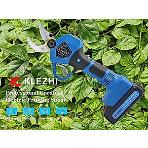 K KLEZHI Professional Cordless Electric Pruning Shears with 2 PCS Backup Rechargeable 2Ah Lithium Battery Powered Tree Branch Pruner, 30mm (1.2 Inch) Cutting Diameter, 6-8 Working Hours