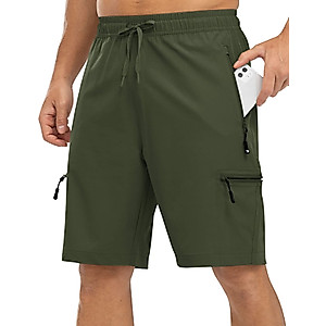 Rdruko Men's Outdoor Hiking Shorts Water Resistant Stretch Cargo Shorts for Men Camping Athletic Shorts with Pockets,Army green,L