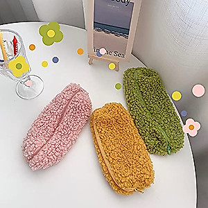 Plush Pencil Case, Pen Pouch Bag Cute Fluffy Fuzzy Pencil Case Makeup Pouch with Zipper, Cute Furry Cosmetic Travel Organizer, School Supplies Student Stationery Storage for Girls Boys (B-Yellow)