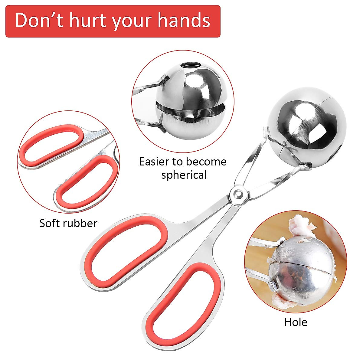 Meatball Maker, AHIER 2PCS None-stick Meatball Scoop Ball Maker with Detachable Anti-Slip Handles, Stainless Steel Meat Baller Cake Pop Scoop for Kitchen (1.38"&1.78")