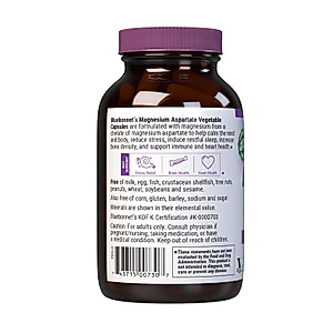 Bluebonnet Nutrition Magnesium 400 mg Chelated Magnesium Aspartate Daily Mineral, Heart & Bone Support* Supplement for Men & Women Vegan, Non-GMO - 100 Vegetable Capsules