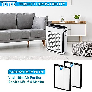 2 Pack Vital 100S Filter Rplacement Compatible with LEVOIT Vital 100S Air Puri-fier, 3-in-1 H13 Grade Smart True HEPA Rplacement Filter, Vital 100S-RF