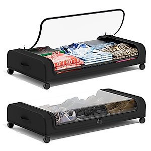 Under Bed Storage with Wheels 2 Pack: Under Bed Storage Containers with Lids, Large Under the Bed Storage with Wheels, Storage Drawers for Clothes, Books, Shoes (31”L x 17”W x 6.8”H)