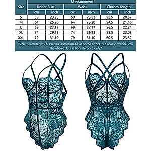 Fayenne Lingerie for Women Teddy Lingerie Floral Lace One Piece Babydoll Lingerie Deep V Bodysuit Strappy Lingerie Dark Green