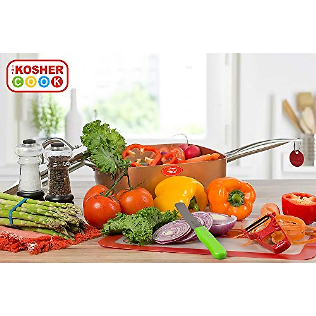 The Kosher Cook Parve Green Kitchen Knife - 4” Steak and Vegetable Knife - Razor Sharp Pointed Tip, Straight Edge - Color Coded Kitchen Tools