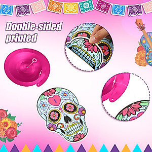 30 pcs Day of The Dead Foil Swirls Decorations Halloween Sugar Skull Flowers Ceiling Hanging Swirls Dia de los Muertos Party Favors Supplies for Halloween Birthday Skull Mexican Party (Novel Style)