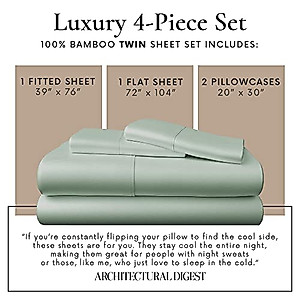Bamboo Bay Luxury Bamboo Sheets Twin Size - 4 Piece Ultra Soft Twin Cooling Sheets for Hot Sleepers - 100% Organic Bamboo Twin Sheet Set Fits Up to 16" Deep Pocket - Eco Friendly - Twin - Sage
