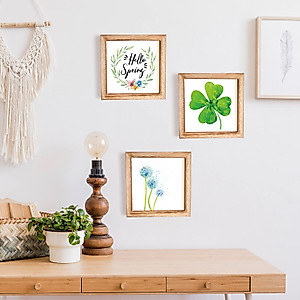 Farmhouse Home Decor Signs 3 Frames with 34 Interchangeable Holiday Seasonal Sayings Tiered Tray 6.7 x 6.7 Inch Fall Wall Decor Frames Sign for Living Room Wall, Table