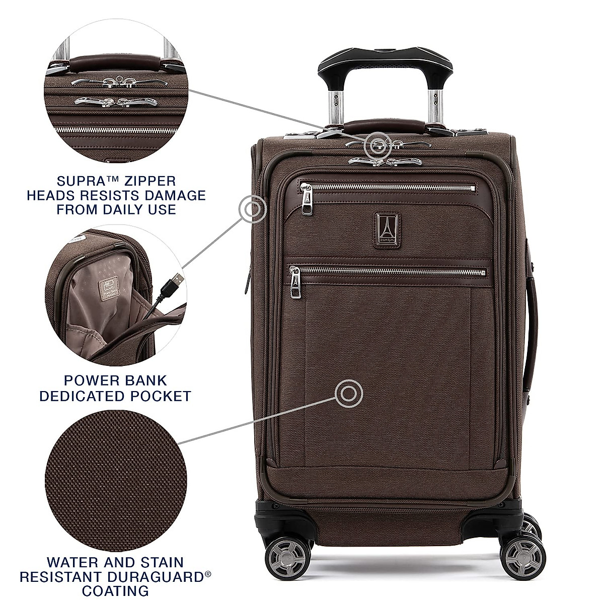 Travelpro Platinum Elite Softside Expandable Carry on Luggage, 8 Wheel Spinner Suitcase, USB Port, Suiter, Men and Women, Rich Espresso Brown, Carry On 21-Inch
