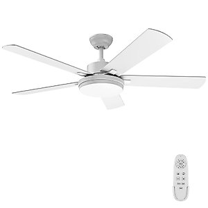 Regair 52 Inch Modern Ceiling Fan with Light and Remote Control, White, Dimmable, Adjustable Color Temperature, Timer, Reversible DC Motors, Easy Installation