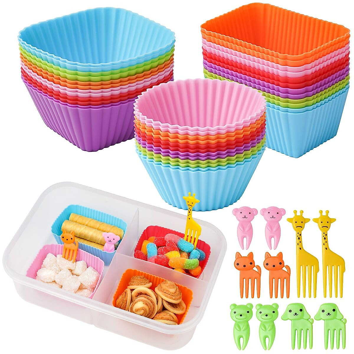 Silicone Lunch Box Dividers, 46 Pcs Bento Bundle Lunch Box Kit for Kids Lunch Accessories, BPA Free, Dishwasher Safe
