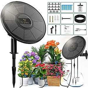 Solar Irrigation System TRJZWA Automatic Drip Irrigation Kit for Outdoor/Indoor Garden Watering System with Water Level Detection,Drip Irrigation System for 15 Potted Plant with 15m Water Hose