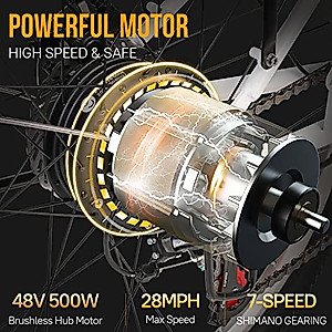 GELEISEN Electric Bike for Adults 500W Electric City Cruiser 25Mph Step-Thru Electric Bicycle, 48V 10Ah/13Ah Removable Battery, 26" Electric Commuter Bike for Adults, Professional 7-Speed