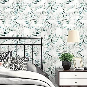 STICKEEP Blue Leaf Floral Peel and Stick Wallpaper Modern Floral Contact Paper Self Adhesive Geometric Leaf Wallpaper for Bedroom Walls Bathroom Laundry Room Cabinets Removable Wallpaper 24"x118"