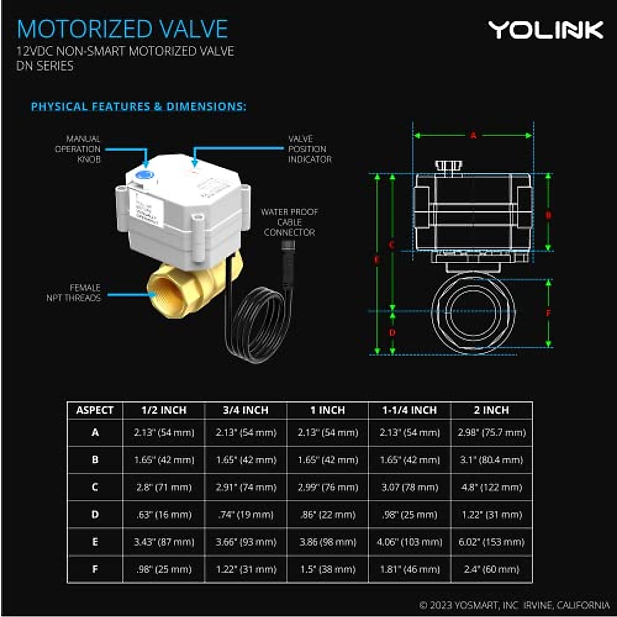 YoLink Wireless Smart Valve Control Kit, 1" Brass Motorized Valve, Wireless Valve Controller, Battery Powered Valve