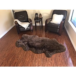 LAMBZY Genuine Sheepskin Silky Area Rug - Thick Strong Bottom Texture Easily Washable Stain Resistant Rug - Perfect for Children Living Room, Bedroom Decoration Genuine 2'x 4'2', Dark Brown