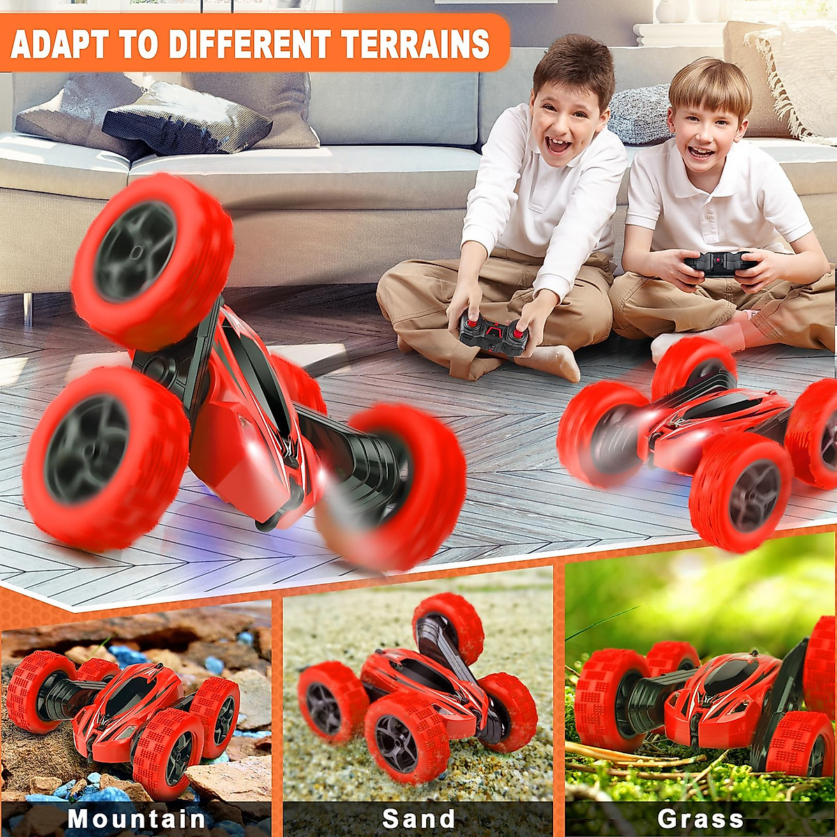ORRENTE Remote Control Car, RC Cars Toys 2.4GHz 4WD Fast RC Car Kids Toys, Double Sided 360° Rotating Monster Truck Toys for Girls RC Truck Toy Cars for Boys