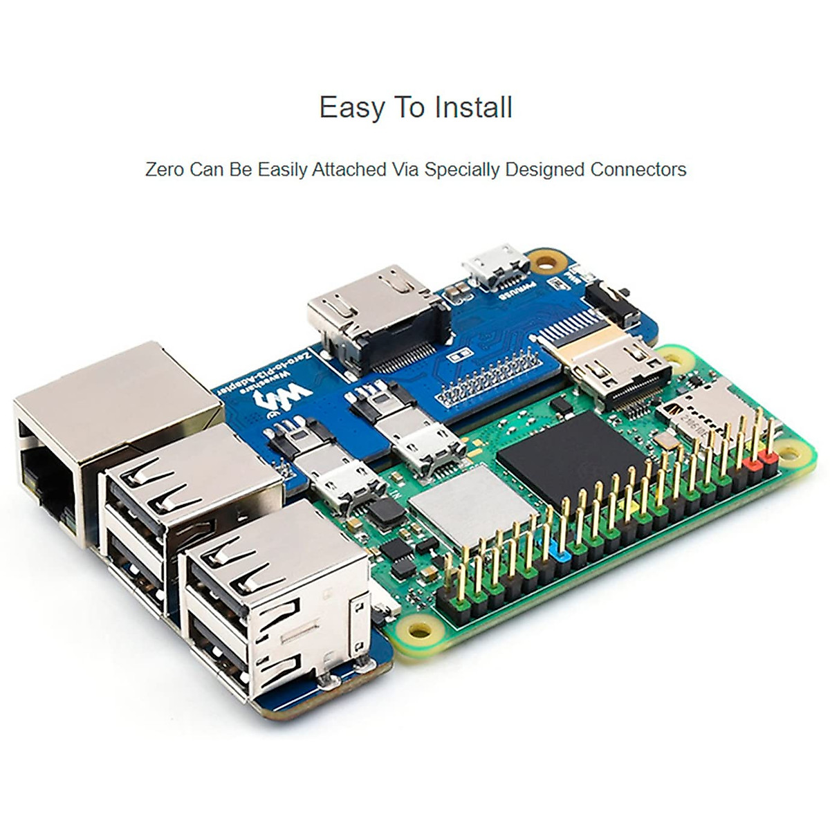 Raspberry Pi Zero to Pi 3B/3B+ Adapter, Connect Raspberry Pi Zero/W/Zero 2 W to Replace Raspberry Pi 3 Model B/3B+, Compatible with Pi 3B/3B+ Hats, Support 1-CH RJ45 Ethernet Port, 10/100 M Adaptive