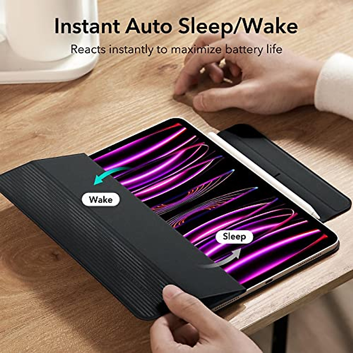 ESR for iPad Pro 12.9 Case (2022/2021/2020, 6th/5th/4th Generation), iPad Air 13 Inch Case 2024 M2, Convenient Magnetic Attachment, 2-Way Stand, Rebound Magnetic Case, Black