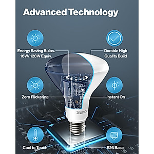 Sunco BR30 LED Bulbs 1600 Lumens, Indoor Flood Lights 16W Equivalent 100W 3000K Warm White, E26 Base, Interior Dimmable Recessed Can Light Bulbs - UL Listed 6 Pack