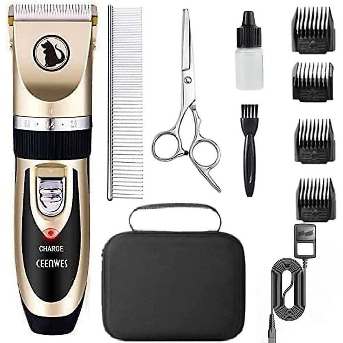 Ceenwes Dog Clippers with Sorage Case Low Noise Cat Clippers Rechargeable Dog Trimmer Cordless Pet Grooming Tool Professional Dog Hair Trimmer with Comb Guides Scissors for Dogs Cats & Others