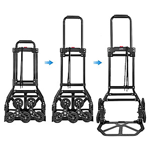 RJTEK【Material upgrading】Stair Climber Dolly 400lb Capacity, Improved Tire Size, Effortlessly Climbs 18cm Stairs, Hand Truck and Dolly,Heavy-Duty Cart with Telescoping Handle, Large Tires, and 2 Ropes