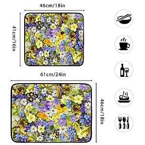 Spring Garden Dish Drying Mat for Kitchen Counter Farmhouse Colorful Netherlands Flower Dishes Pad Reversible Microfiber Absorbent Machine Washable (16'' x 18'')