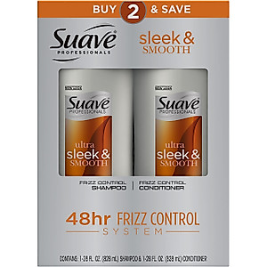 Suave Professionals Shampoo and Conditioner for Frizz Control Ultra Sleek and Smooth with Silk Protein and Vitamin E for Hair 28 Fl Oz (Pack of 2)