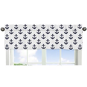 Sweet Jojo Designs Navy Blue White Anchors Window Treatment Valance - Nautical Theme Ocean Sailboat Sea Marine Sailor Anchor Unisex Gender Neutral