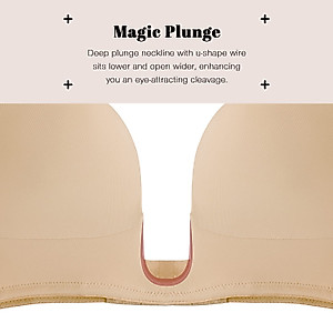 Wekofi Deep V Plunge Bras for Women Convertible Sexy Low Back Invisible Magic Wire Bra(Sand, 38C)