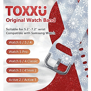 TOXXU Christmas Snowflake Watch Band 20mm Compatible with Samsung Galaxy Watch 5/ Watch 5 Pro / Watch 4/ Watch 4 Classic/ Watch 3/ Watch Active 2/ Watch Active/ Watch for Women Men, Stylish Cute Pattern Xmas Printed Replacement Strap