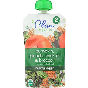 Plum Organics Baby Stage 2 Food, Hearty Veggie, Pumpkin, Spinach, Chickpea and Broccoli, 3.5 Ounce (Pack of 6)