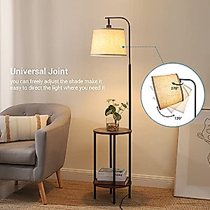DEWENWILS Floor Lamp with Table Attached, Industrial Farmhouse Narrow Nightstand, Wooden End Side Table Floor Lamp, Adjustable Reading Lamp for Bedroom, Living Room, Office, Kids Room