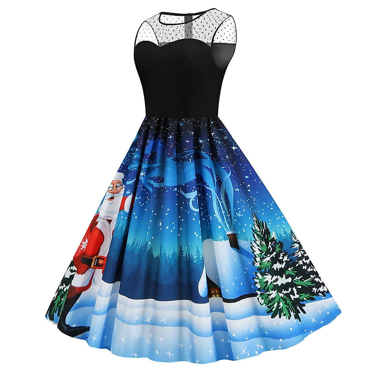 Womens Retro Dress Summer Christmas Printing Party Dresses 2023 Lace Patchwork Sexy Formal Long Dress