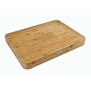Joseph Joseph Cut & Carve Bamboo Cutting Board with Food Grip and Angled Surface Yellow Large