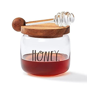 Rae Dunn Honey Pot Dispenser Jar with Dipper Stick, Cute Glass Jar with Lid and Beehive Shaped Dipper