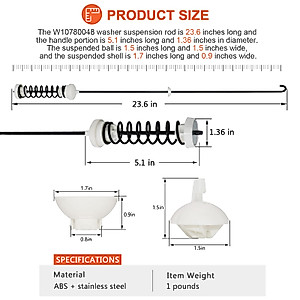Updated W10780048 Washer Suspension Rod Kit by Beaquicy - Replacement for Whirlpool Ken-more Admiral May-tag Washing Machine - Replaces ATW4675YQ1 WTW4800XQ4 WTW4800XQ1