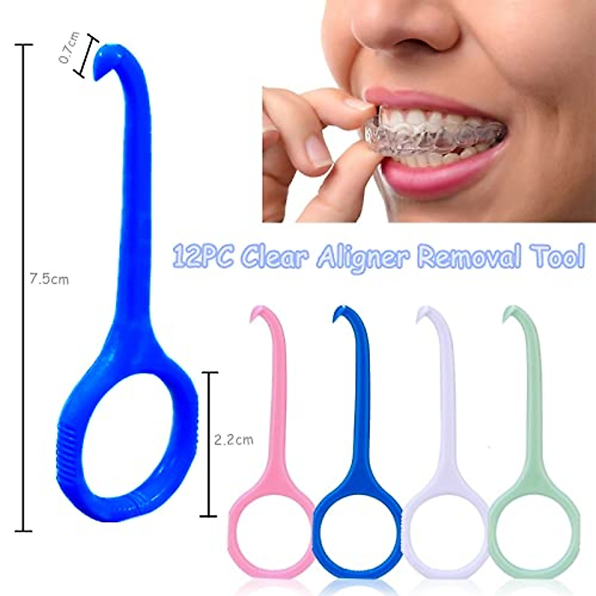Clear Aligner Removal Tool, 50 Pieces Invisible Removable Braces Extractor Retainer Remover Personal Orthodontic Supplies Braces hook Stealth Hook (Pink, Blue, Purple, Green)