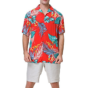 Damipow Hawaiian Shirts for Men Short Sleeve Aloha Beach Shirt Floral Summer Casual Button Down Shirts,Orange49690,4,M