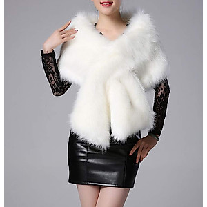 KAMA BRIDAL Women Long Faux Fur Shawl Bridal Stole Cover Up Winter Soft Bolero Scarf Beige