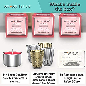 Lovley Lites Soy Tealight Candles Apple Cinnamon - 36 Premium 1 Inch Tall Red Tea Candles, Long Burning Tea Lights Scented with Essential Oils