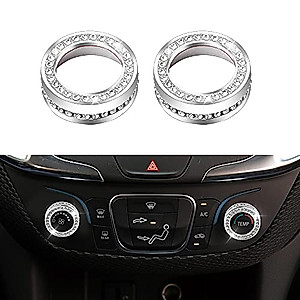 1797 for Chevy Chevrolet Equinox Accessories 2018-2022 Bling AC Knobs Caps Ring Air Conditioner Radio Volume Covers Stickers Decals Silver Crystal Pack of 2