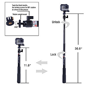 Smatree Extendable Aluminum Selfie Stick/Monopod Compatible for GoPro Hero 11/10/9/Max/8/7/6/5/4/3+/GOPRO Hero(2018)/Insta360 One/AKASO GeekPro SJCAM SJ4000 SJ5000, Action 2 Camera