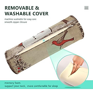 xigua Christmas Snowman Neck Roll Pillow for Neck Relief with Removable Washable Cover - Memory Foam Round Cylinder Bolster, Ergonomically Designed for Head, Neck, Back, and Legs