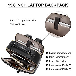 BOSTANTEN Leather Laptop Backpack for Women Large Capacity 15.6 inch Computer Bag Casual College Daypack Travel Bag Brown