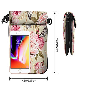 Beabes English Roses And Birds Crossbody Cell Phone Purse Floral Flower Butterflies Vintage Botanical RomanceWallet Handbag